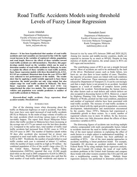 pdf road traffic accidents models using threshold levels of fuzzy linear regression