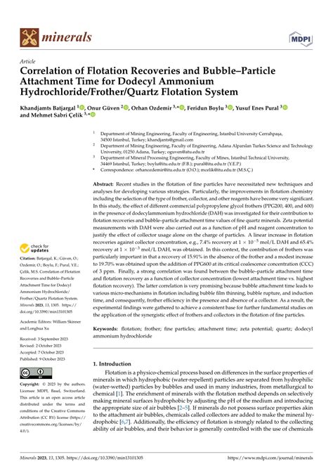 pdf correlation of flotation recoveries and bubble particle