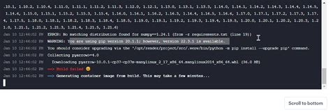 Build Failed After Trying To Download Pyarrow Render