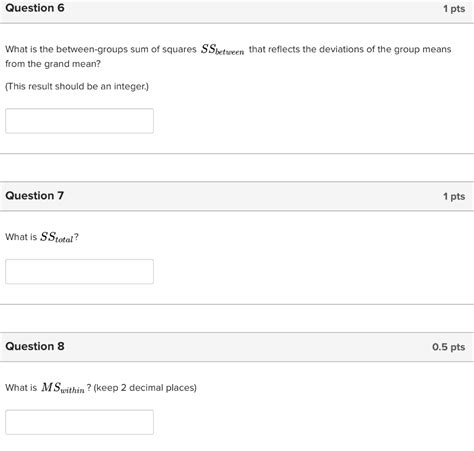 Solved The Following Data Are For A One Way ANOVA Chegg