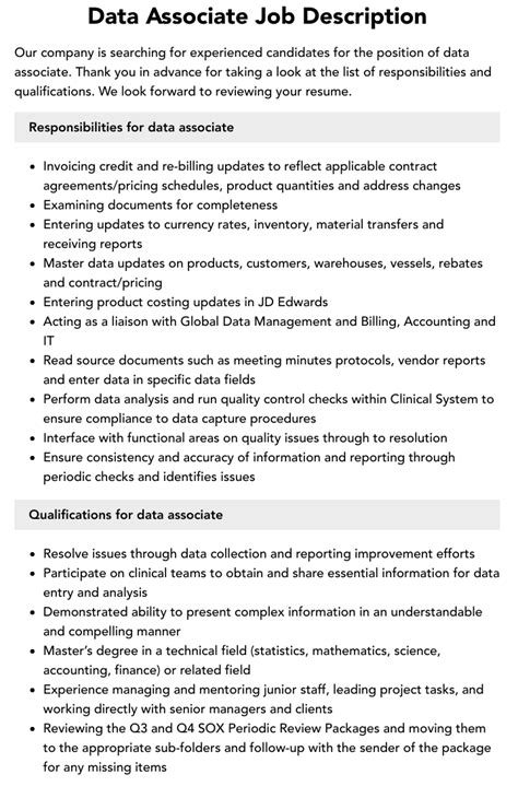 Data Associate Job Description Velvet Jobs