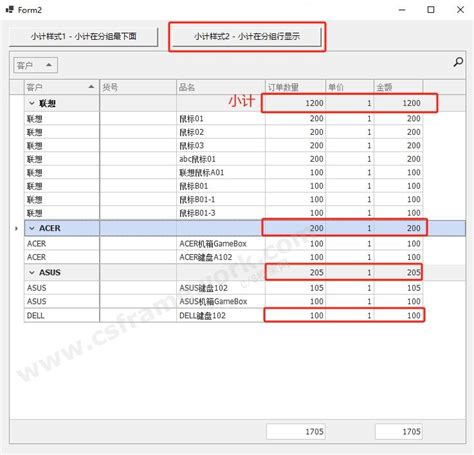 DevExpress 表格显示分组小计与总计GroupSummary C S框架网