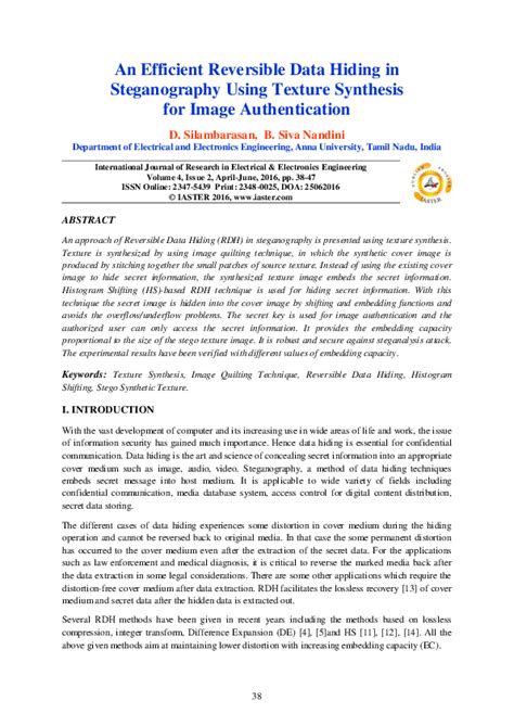 pdf an efficient reversible data hiding in steganography using