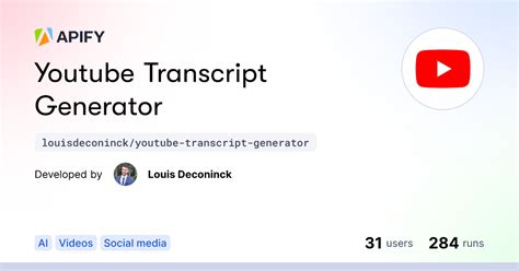Youtube Transcript Generator Api In Python · Apify