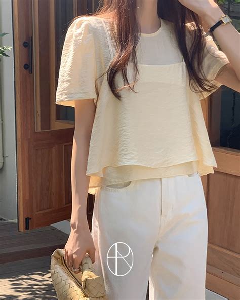 퓨어다 1천장돌파 💛하객룩살랑여리 Made 아워 시어 블라우스 레이어드 세트