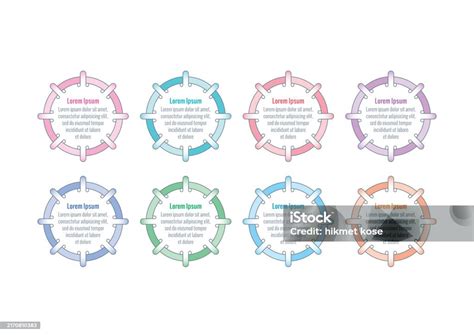 다채로운 톱니 인형 템플릿 여덟 단계 정보 템플릿 인터넷 웹 잡지 연례 보고서를위한 인포 그래픽 템플릿 개념에 대한 스톡 벡터