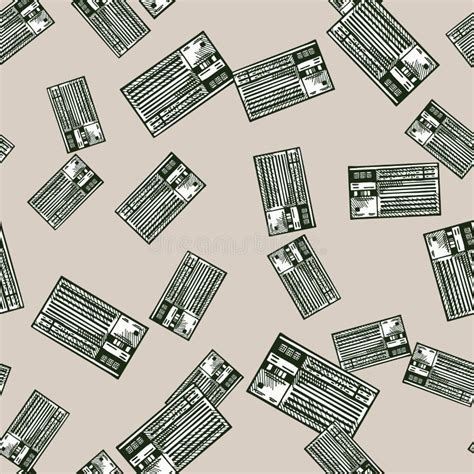 Retro Radio Engraved Seamless Pattern Vintage Media Equipment In Hand Drawn Style Stock Vector