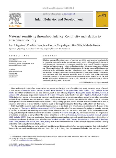 Pdf Maternal Sensitivity Throughout Infancy Continuity And Relation