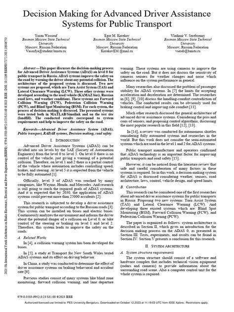 Decision Making For Advanced Driver Assistance Systems For Public Transport Pdf Vehicles