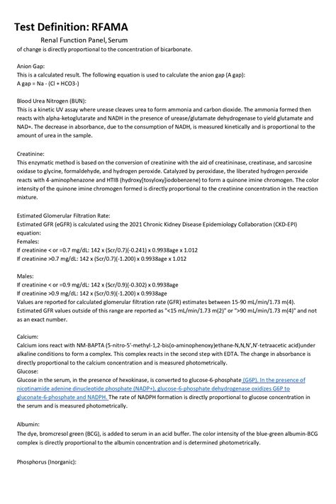 Bahrain Medical Laboratory Renal Function Panel Serum