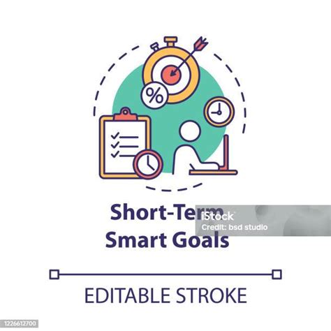 단기 스마트 목표 개념 아이콘입니다 프로젝트의 기한 설정 사업 을 구축 아이디어 씬 라인 일러스트를 기획합니다 벡터 절연 윤곽선 Rgb 색상 드로잉 편집 가능한 스트로크 0