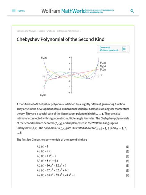 Chebyshev Polynomial Of The Second Kind From Wolfram Mathworld Pdf