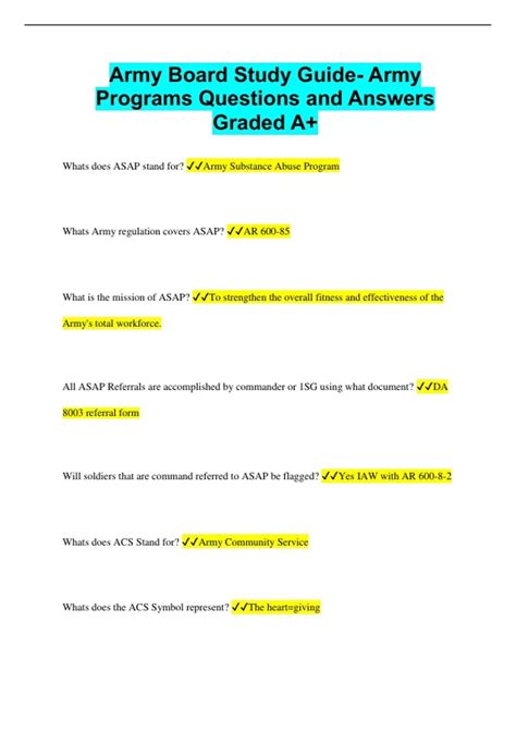 Army Board Study Guide Army Programs Questions And Answers Graded A Army Board Stuvia US