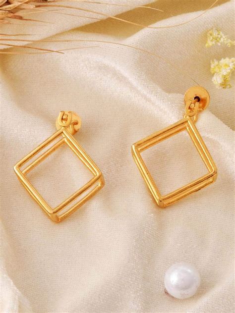 buy gold square cube hoops huggies online ishhaara