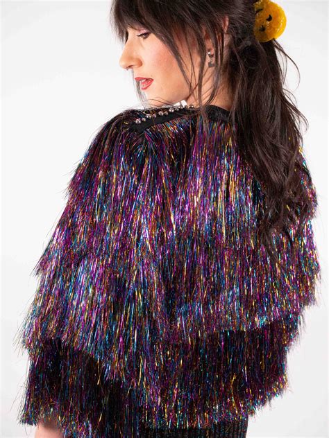 Rainbow Tinsel Jacket Metallic Fringe Party Jacket Karma Jacket