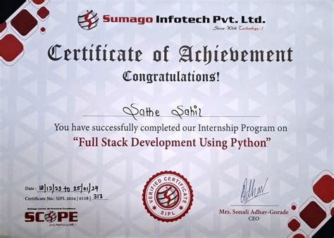 Sahil Sathe On Linkedin Fullstackdevelopment Python Internship