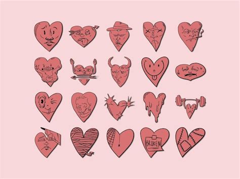 낙서 하트 일러스트 세트 프리미엄 벡터