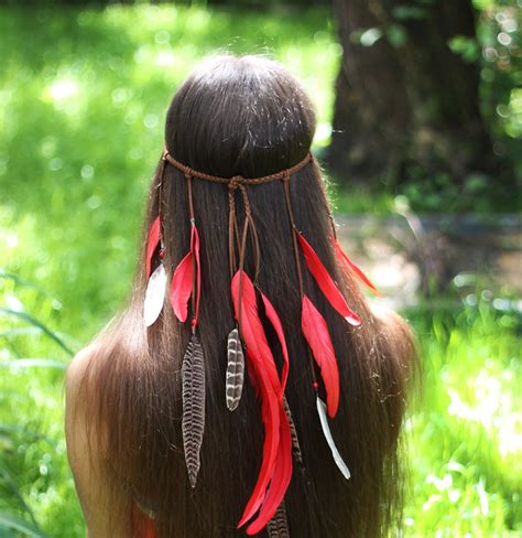 Red Feather Headband Bohemian Feather Hair Piece Festive Etsy In 2021