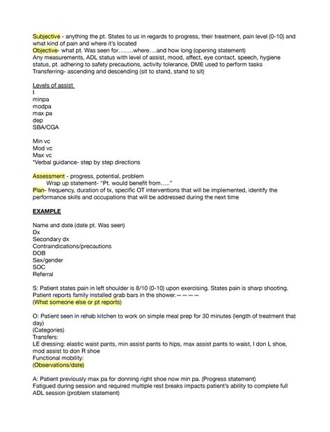 Soap Note Explanation Of What Is Required For A Soap Note And What