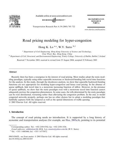 Pdf Road Pricing Modeling For Hyper Congestion Dokumentips