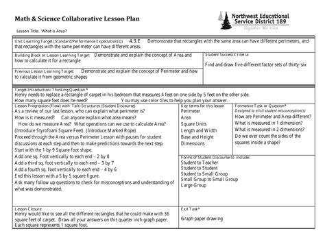 Math And Science Collaborative Lesson Plan Template Download Printable