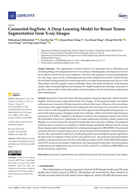Pdf Connected Segnets A Deep Learning Model For Breast Tumor
