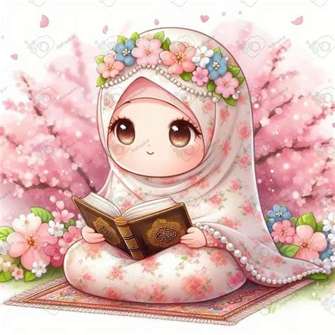 خرید و قیمت بک گراند کودکانه دختر ناز با حجاب در حال قرآن خواندن در باغ بهاری کد 42171 ویژه عکس