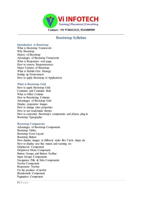 Vi Infotech Bootstrap Syllabus Pdf