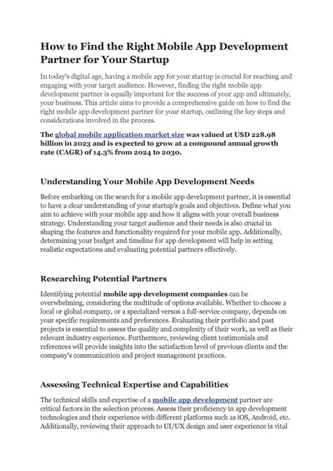 Pdf How To Find The Right Mobile App Development Partner For Your Startup