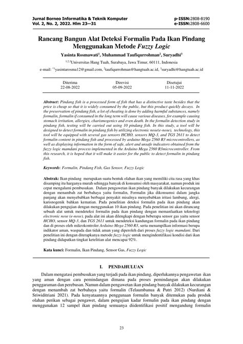 Pdf Rancang Bangun Alat Deteksi Formalin Pada Ikan Pindang Menggunakan Metode Fuzzy Logic