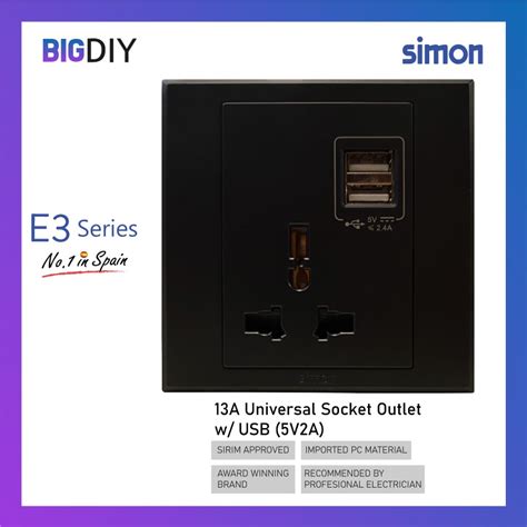 Simon E3 Series Black Switch Switches And Socket Outlet 13a Usb Universal Socket Dimmer