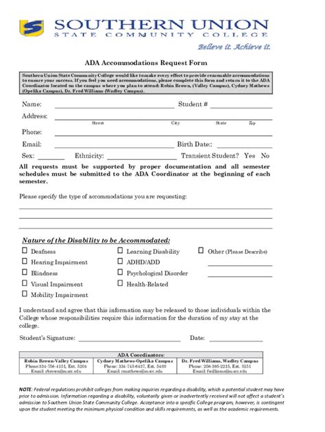 Fillable Online Believe It Achieve It ADA Accommodations Request Form Fax Email Print