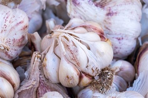 Premium Photo Fresh White And Pink Bulbs Of Locally Grown Garlic Or