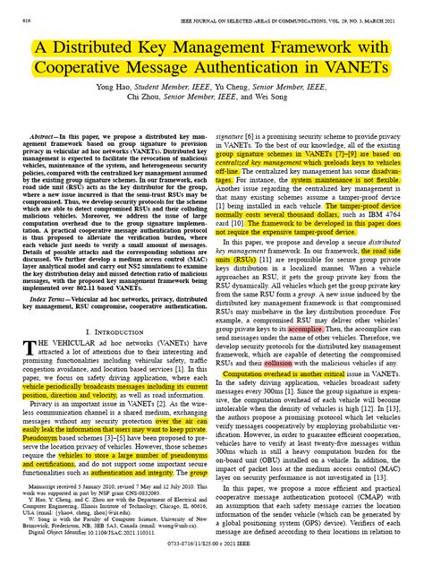 A Distributed Key Management Framework With Cooperative Message Authentication In Vanets Pdf