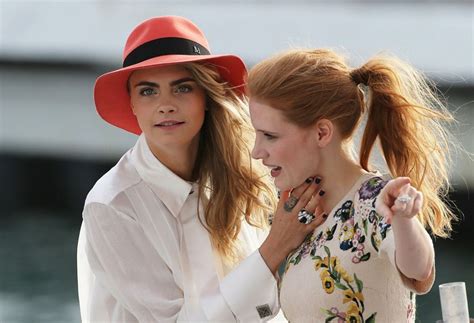 Cara Delevingne And Jessica Chastain At Le Grand Journal Interview In