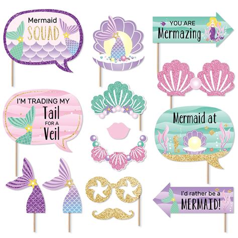 Nicrohome Mermaid Party Decorations 14 Pieces Photo Booth Props Under