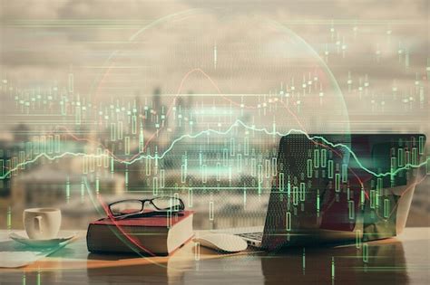 Premium Photo Double Exposure Of Financial Chart Drawings And Desk With Open Notebook