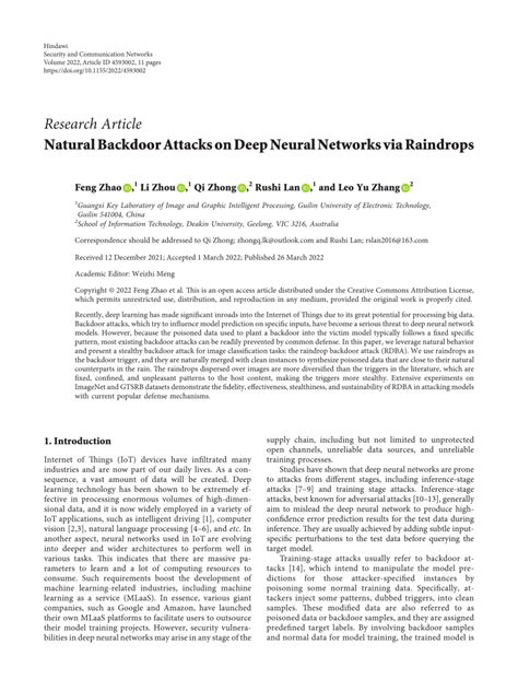 Pdf Natural Backdoor Attacks On Deep Neural Networks Via Raindrops