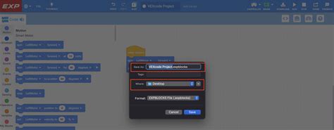Saving A Vexcode Exp Blocks Projects On Mac Vex Library