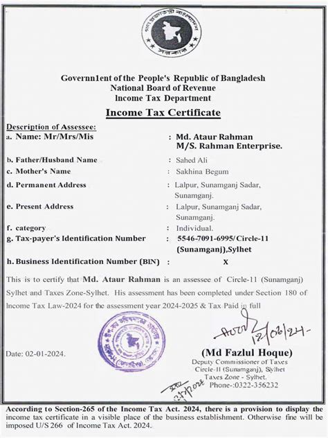 Income Tax Certificate Pdf
