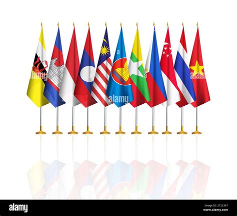 Asean Member Countries Flag Together With Asean Logo Flag Association