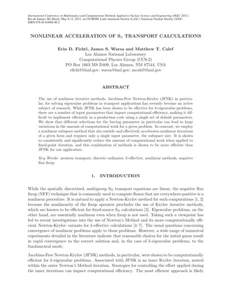 Pdf Nonlinear Acceleration Of Sn Transport Calculations