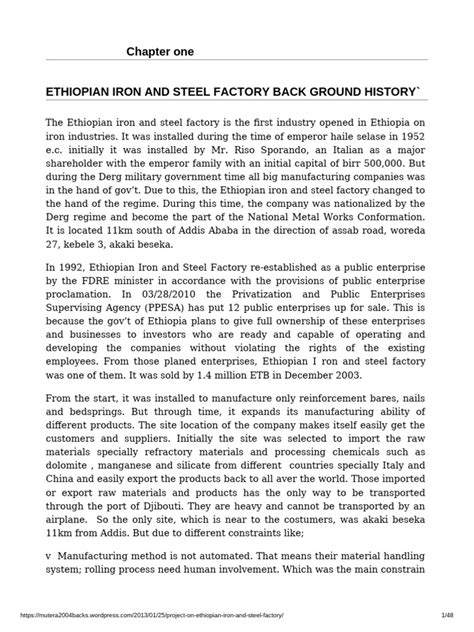 Ethiopian Iron And Steel Factory Overview Pdf Wire Secondary