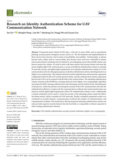 Pdf Research On Identity Authentication Scheme For Uav Communication
