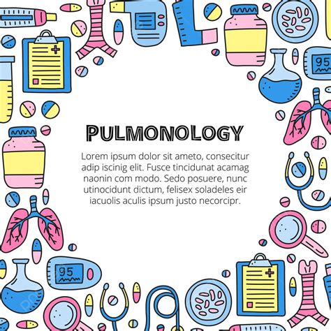 Poster With Doodle Colored Pulmonology Items Virus Peak Flow Meter