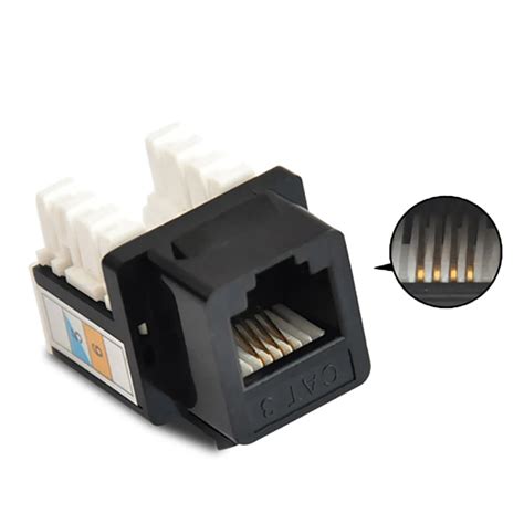 Tool Free RJ11 CAT3 Telephone Voice Module Cable Adapter Black 6P4C RJ11 Female Keystone Jack In