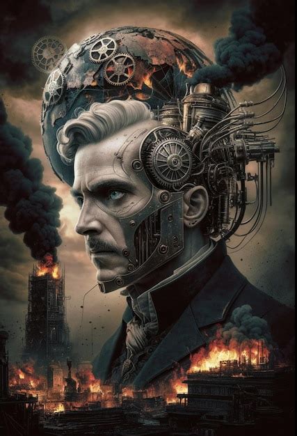 Premium Photo Artificial Intelligence Concept Male Face Futuristic Robot Head With Technology