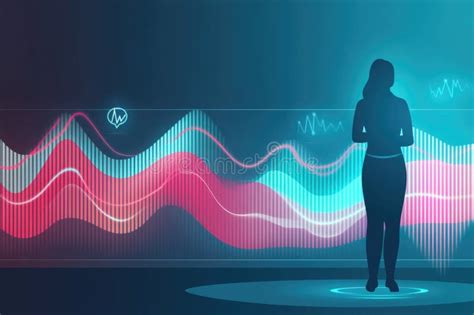 Silhouette Of Woman With Digital Waveform In Futuristic Data