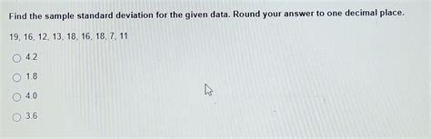 solved find the sample standard deviation for the given