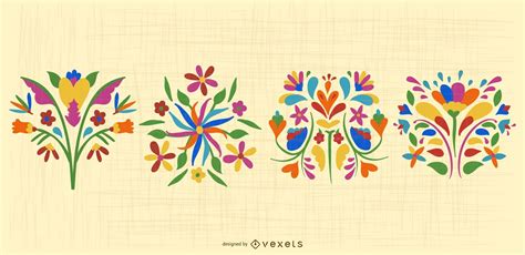 Descarga Vector De Paquete De Diseño Floral Otomí Mexicano